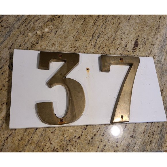 Accents | White Sign W Brass Numbers 37 House Door Plaque Rectangle ...